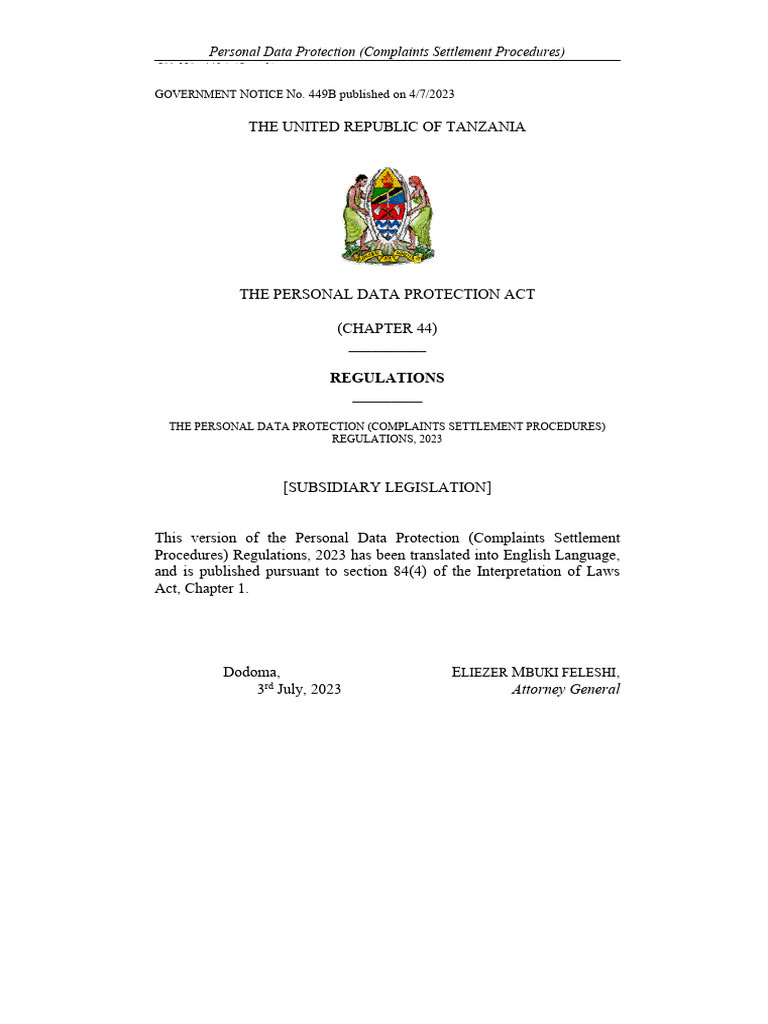 Tanzania Personal Data Complaint Regulations | PDF | Complaint | Ex Parte