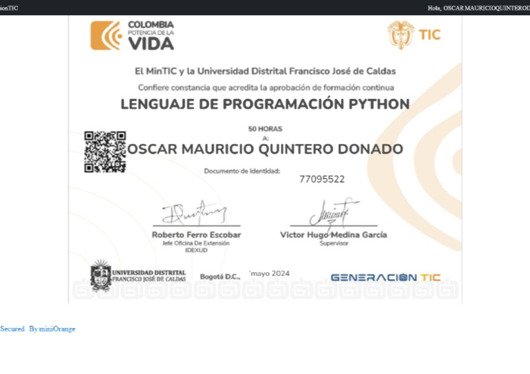 certificado generacion tic python | PDF