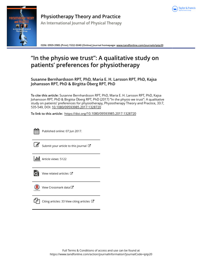 In The Physio We Trust A Qualitative Study On Patients Preferences For Physiotherapy | PDF ...
