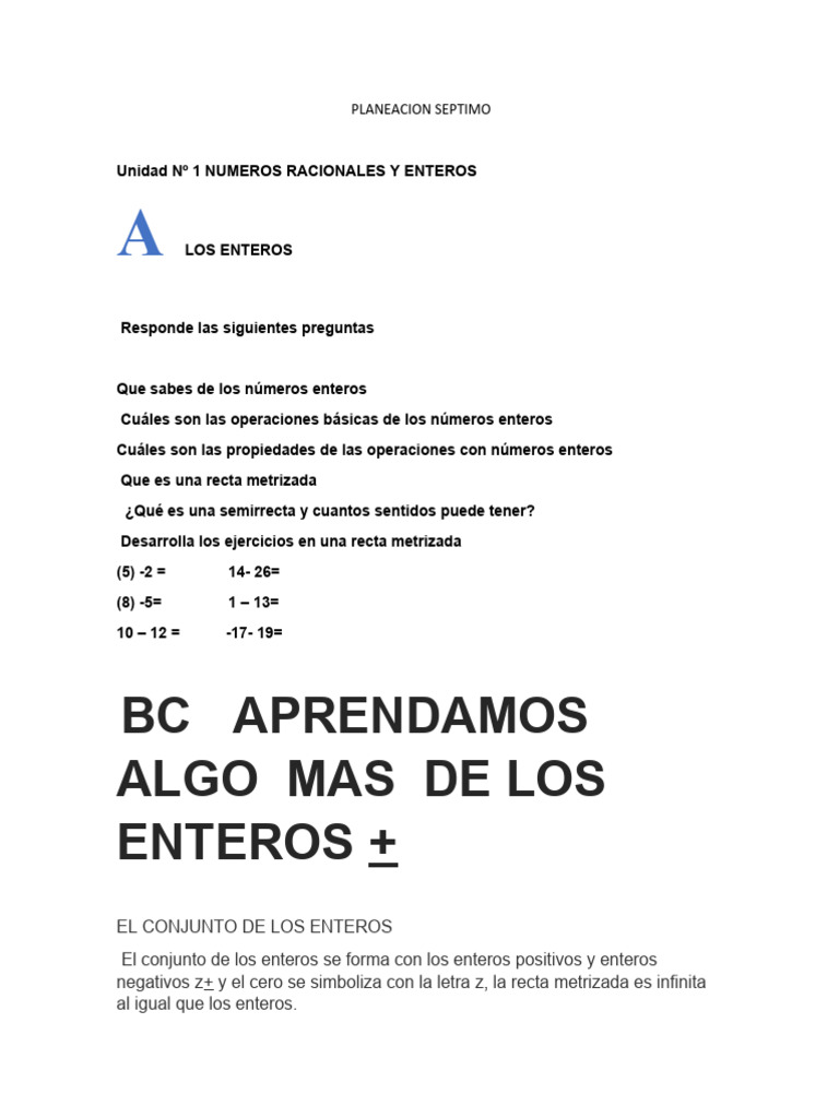 Números Enteros y Racionales: Guía Completa | PDF | Exponenciación | Entero