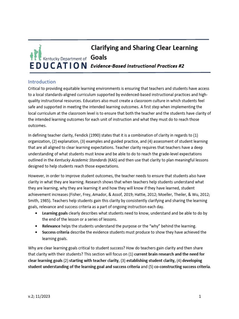 EBIP 2 Clarifying and Sharing Clear Learning Goals | PDF | Learning ...