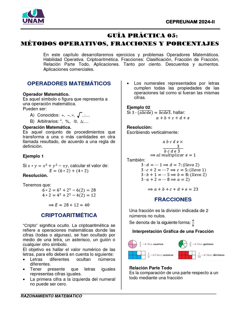 Guía CEPREUNAM 2024-II: Operaciones, Fracciones y Porcentajes | PDF ...
