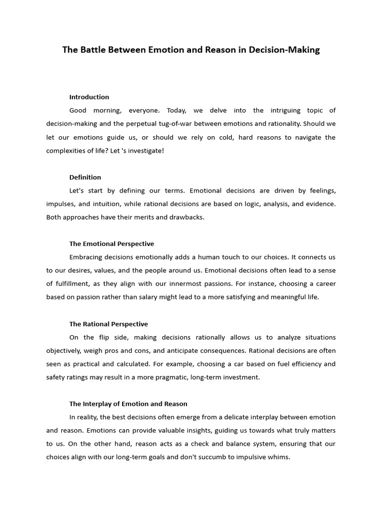 Emotion vs. Reason in Decision-Making | PDF | Decision Making | Rationality