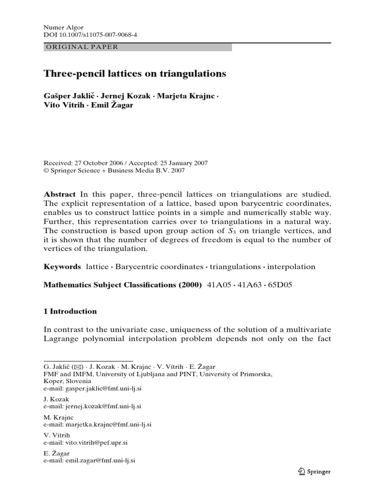 Jakl G., Kozak J., Krajnc M. - Three-Pencil Lattices On Triangulations (2007) | PDF | Triangle ...
