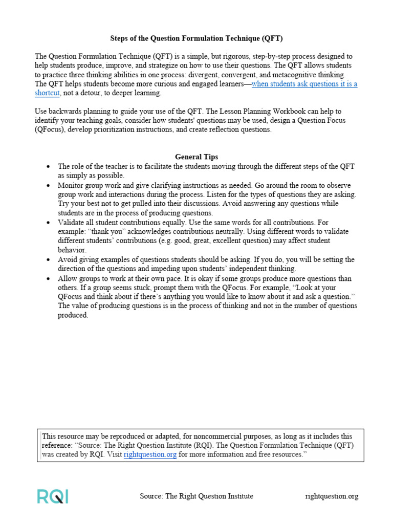 RQI-Resource-QFT-Steps-and-Video-Guide-PDF | PDF | Learning | Thought