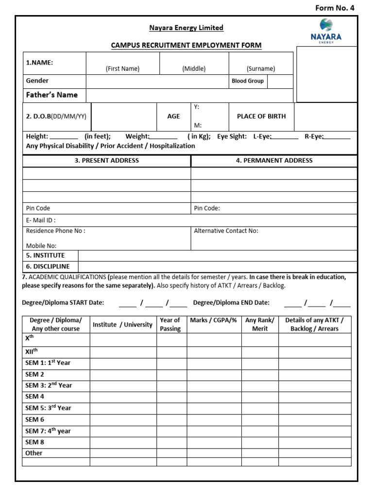 Form 4 - Employment Detail Form | PDF | Diploma