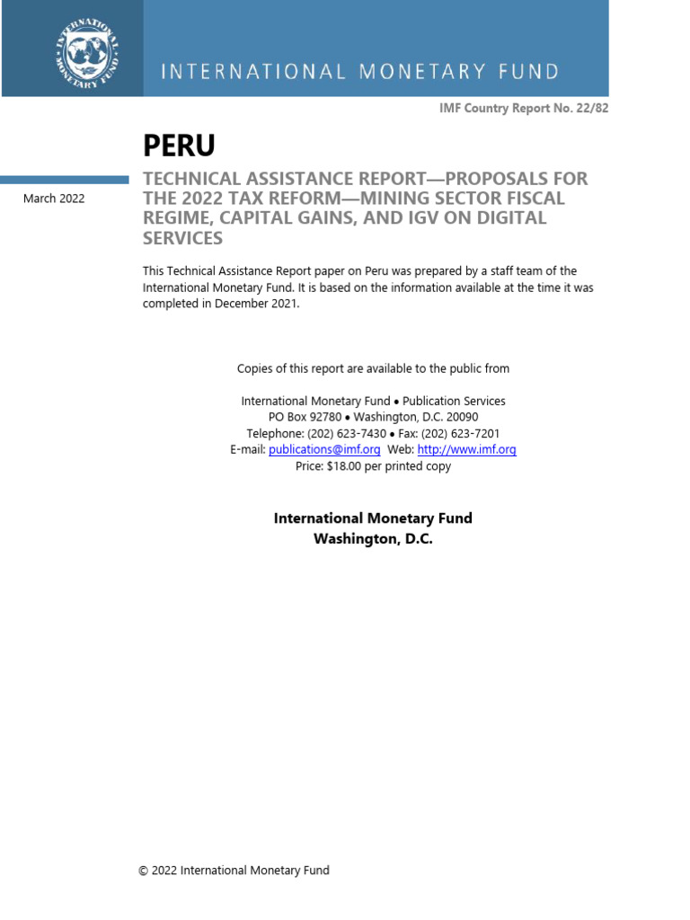 Peru - IMF - 2021 - TA - Proposals For The 2022 Tax Reform-Mining ...