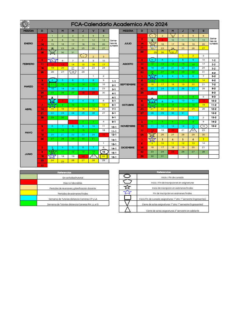 Calendario Académico FCA 2024 - Propuesta | PDF
