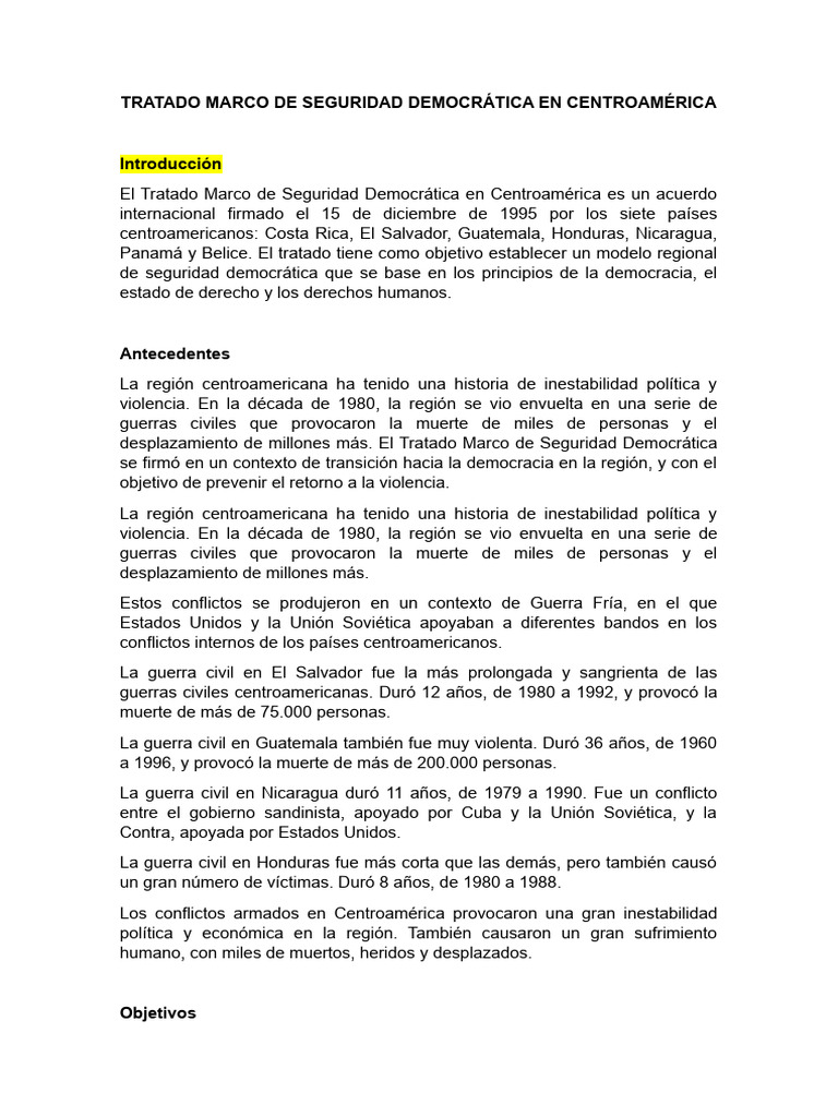 tratado marco de seguridad democratica en centroamerica | PDF ...