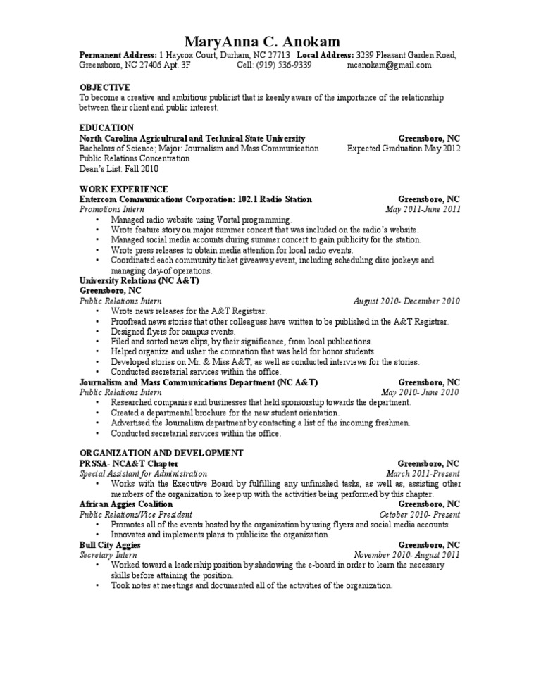 Updated RESUME | PDF | North Carolina | Public Relations