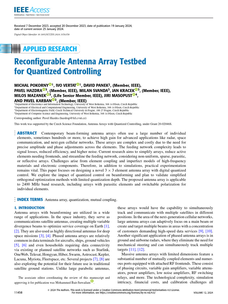 Reconfigurable Antenna Array Testbed for Quantized Controlling | PDF ...