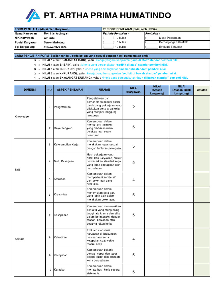 Form - Penilaian Karyawan | PDF