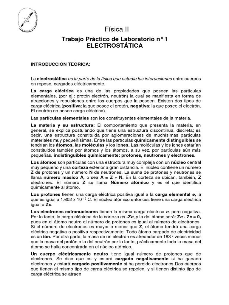 TP1 Electrostatica - Fundamento Teorico | PDF | Electrostática | Átomos