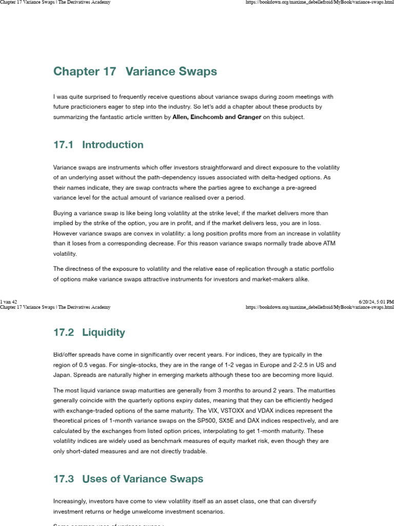 Chapter 17 Variance Swaps | PDF | Greeks (Finance) | Diversification (Finance)