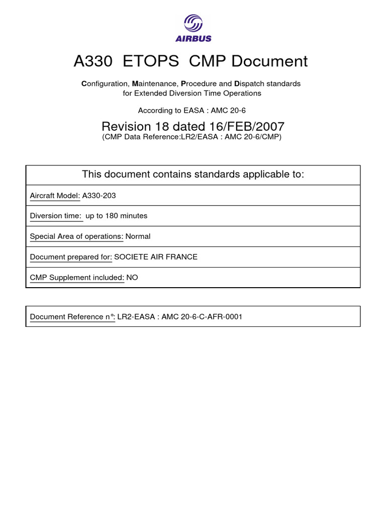 A330 Etops CMP LR2-EASA - AMC - 20-6-C-AFR-0001 | PDF | Aircraft | Aviation