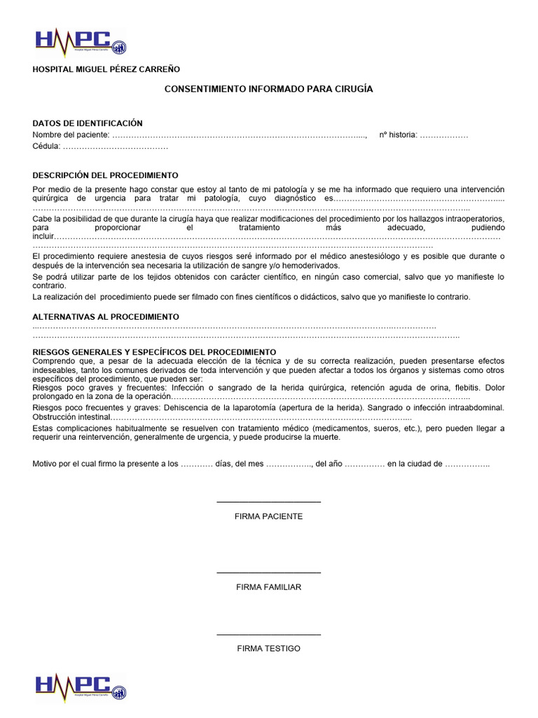 Consentimientos y Descarte de Pieza | PDF | Cirugía | Hospital