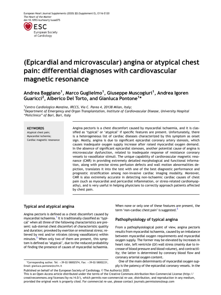 (Epicardial and Microvascular) Angina or Atypical Chest | PDF ...