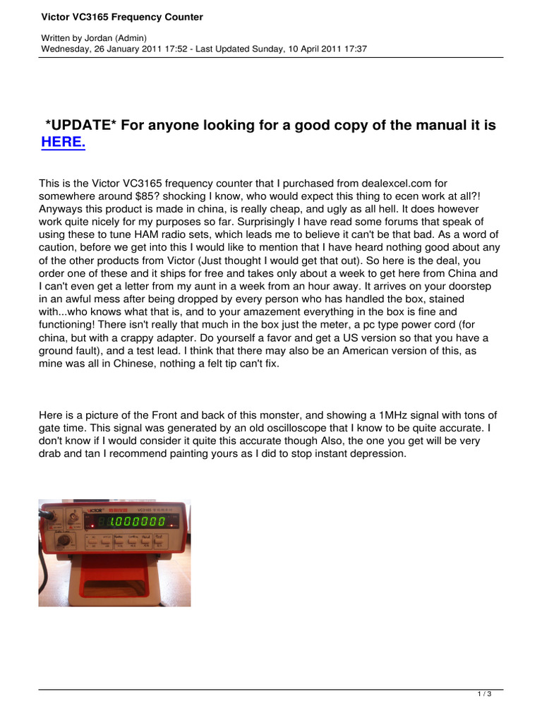 Victor vc3165 Frequency Counter | PDF | Information And Communications ...