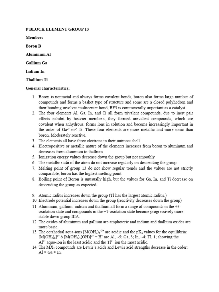 P Block Element Group 13 | PDF | Aluminium | Boron