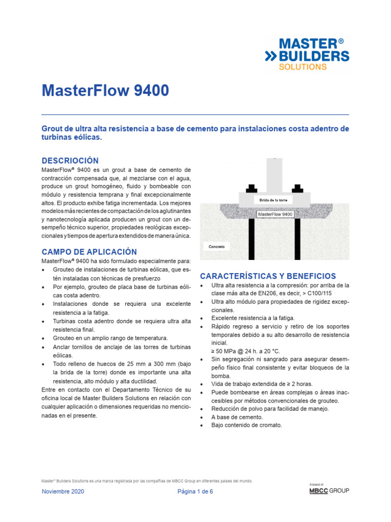 Masterflow 9400 - Ficha Técnica Es | PDF | Hormigón | Cemento