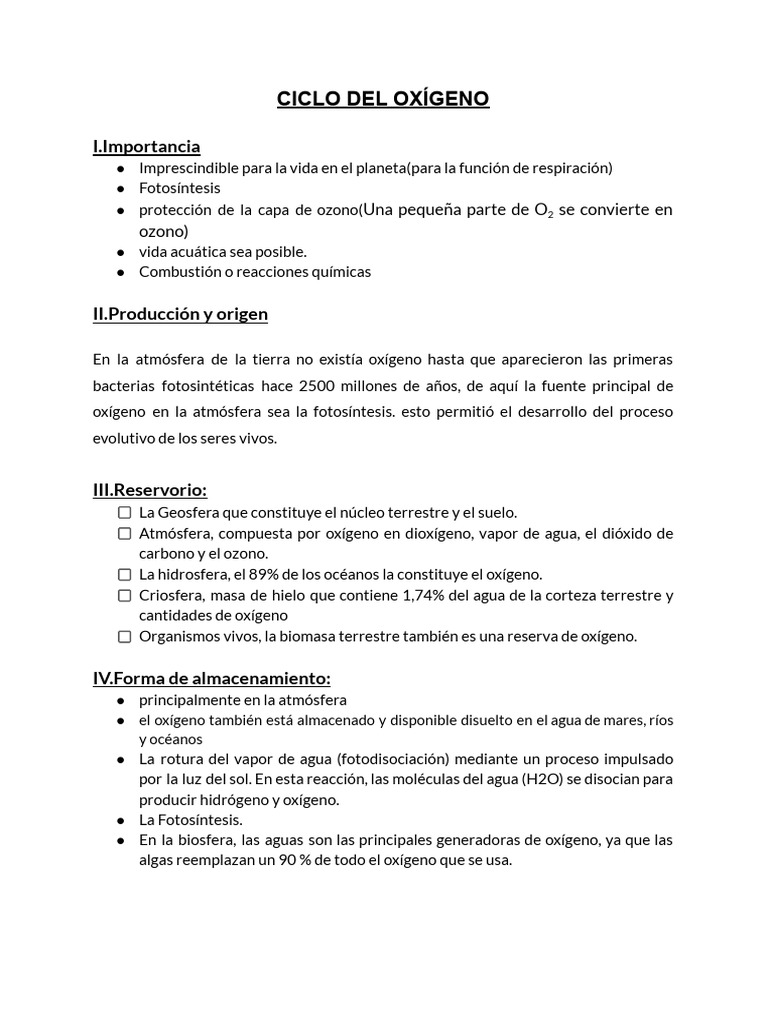 Ciclo Del Oxigeno | PDF | Oxígeno | Fotosíntesis