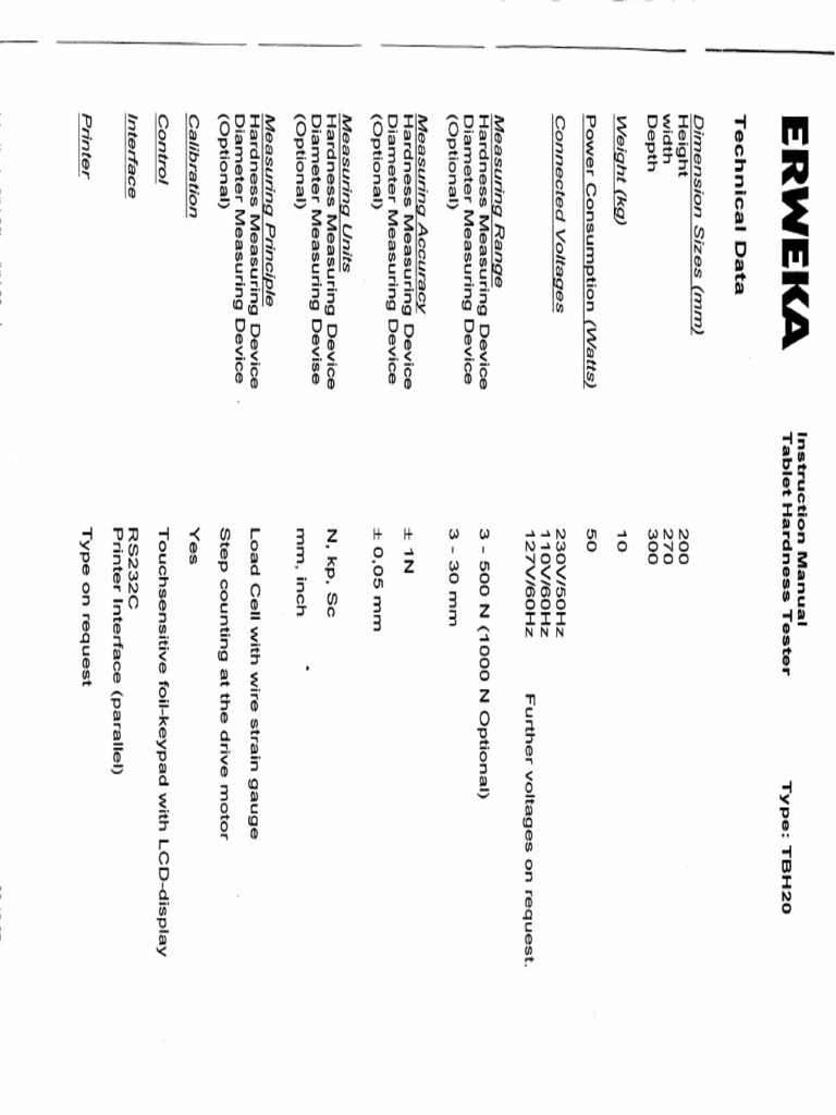 Manual Erweka TBH 20 | PDF