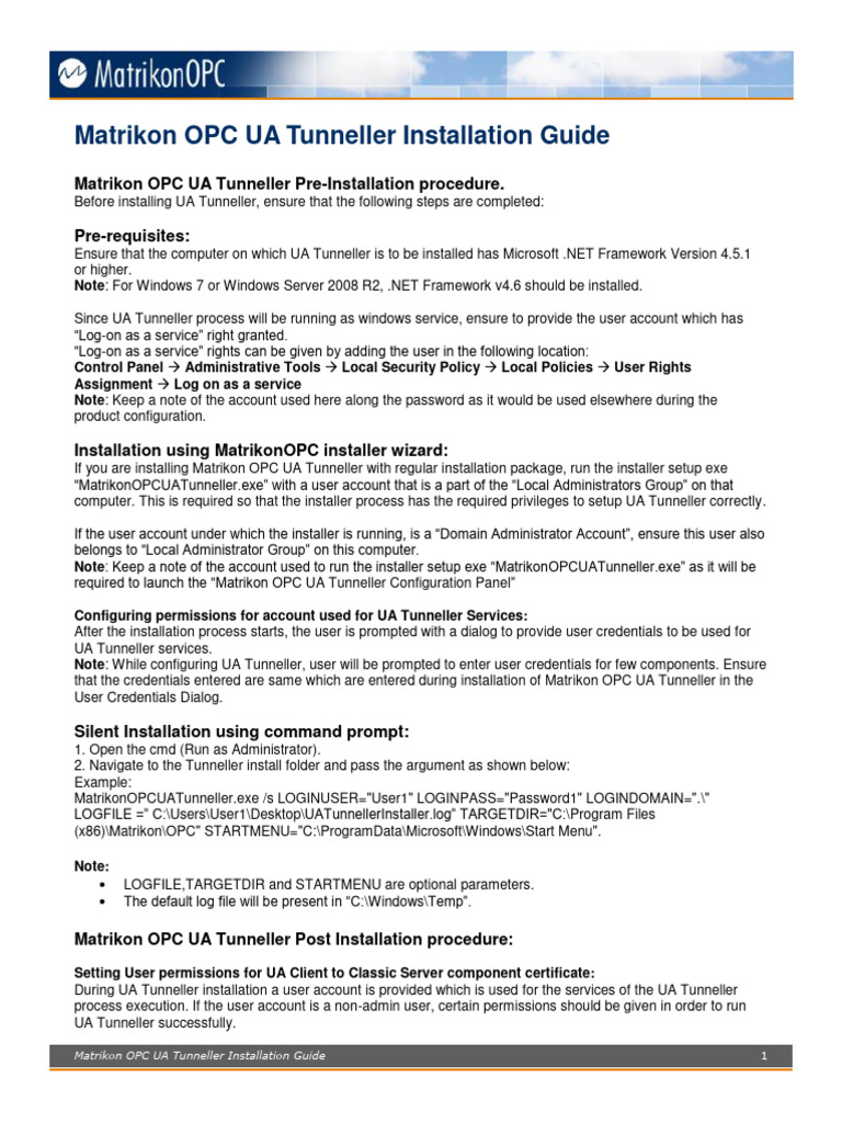 Matrikon Opc Ua Tunneller Installation Guide Pdf Microsoft Windows Installation Computer