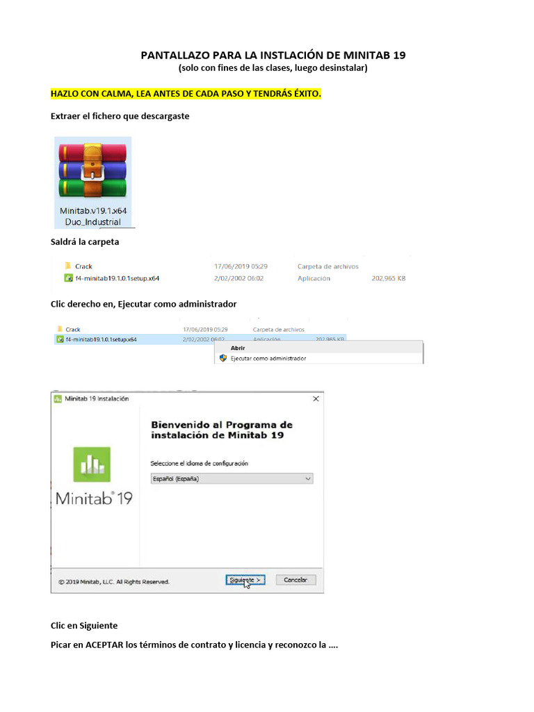 Pantallazo para instalar Minitab 19 | PDF