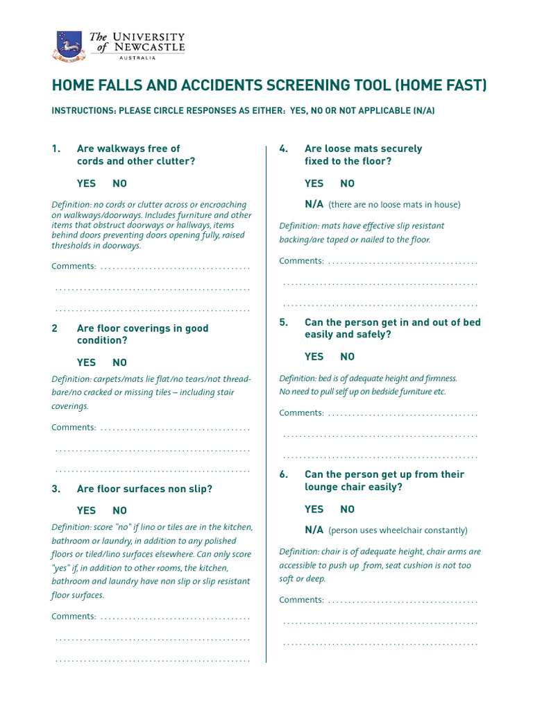 HOMEFAST Home Falls Accidents Screening Tool | PDF | Stairs | Bathroom