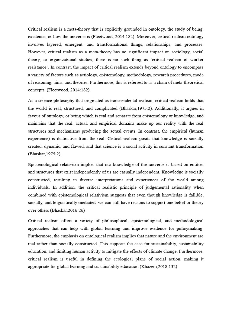 Critical Realism Assignment Final | PDF | Epistemology | Knowledge