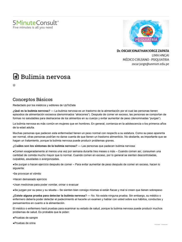 Bulimia Nervosa - Patient Handouts - 5MinuteConsult | PDF | Bulimia ...
