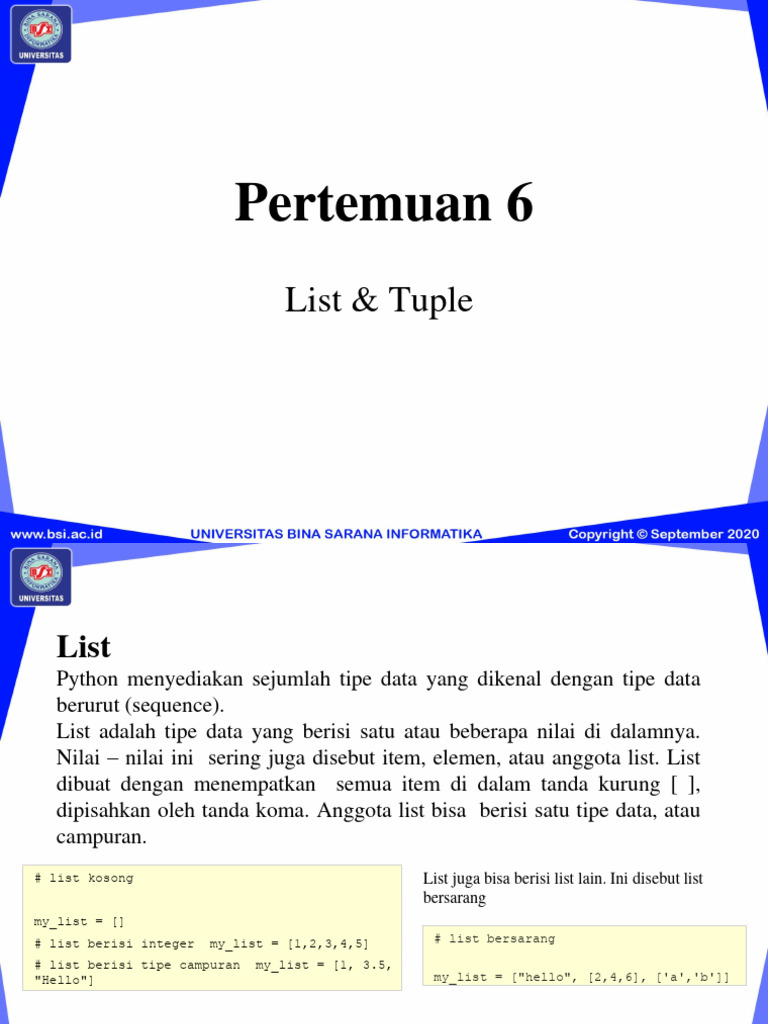 Pertemuan 6: List & Tuple | PDF