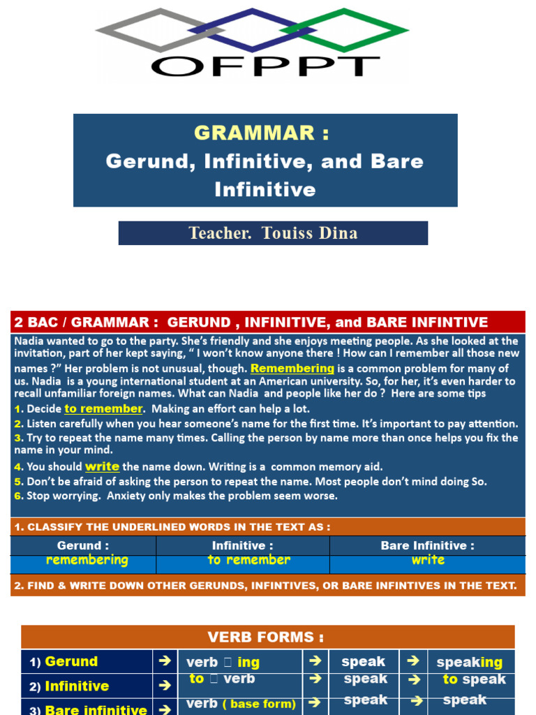 Gerund, Infinitive, Bare Infinitive | PDF | Grammar | Linguistics