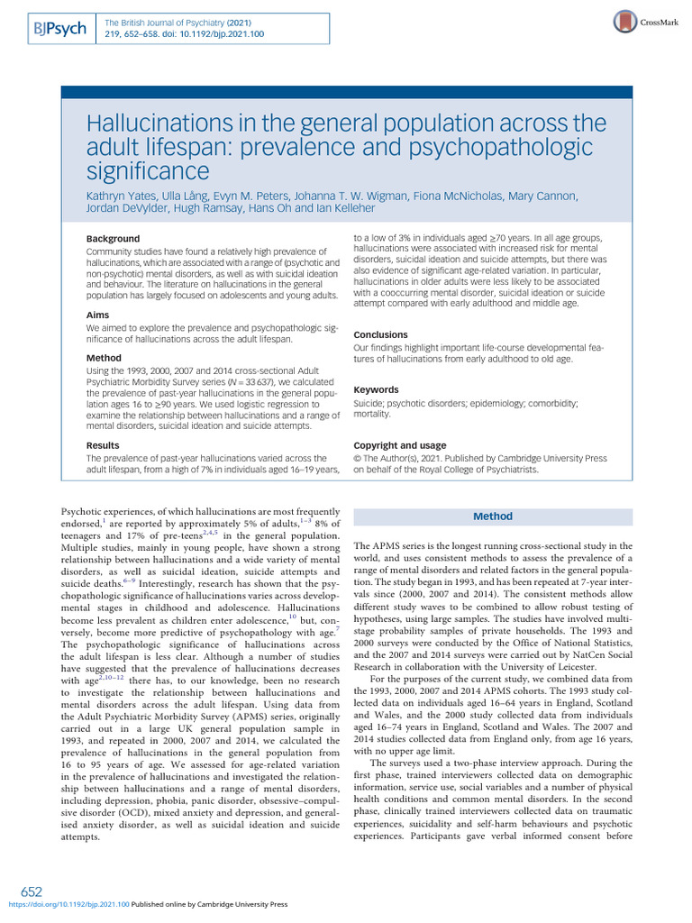 Hallucinations in The General Population Across The Adult Lifespan ...