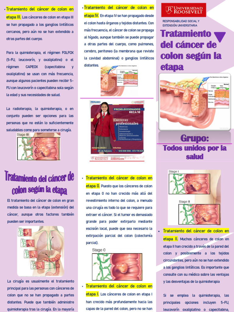 TRIPTICO Tratamiento Del Cáncer de Colon Según La Etapa | Descargar gratis PDF | Cáncer | Terapia
