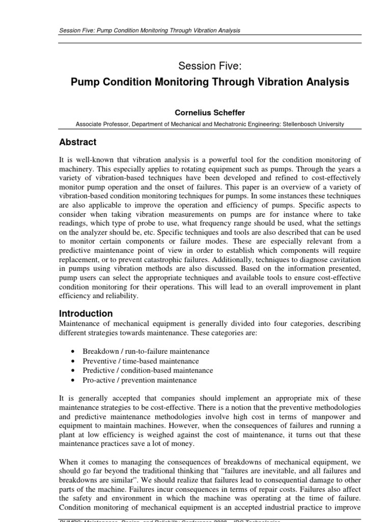 Pump Condition Monitoring Through Vibration Analysis | PDF | Spectral ...