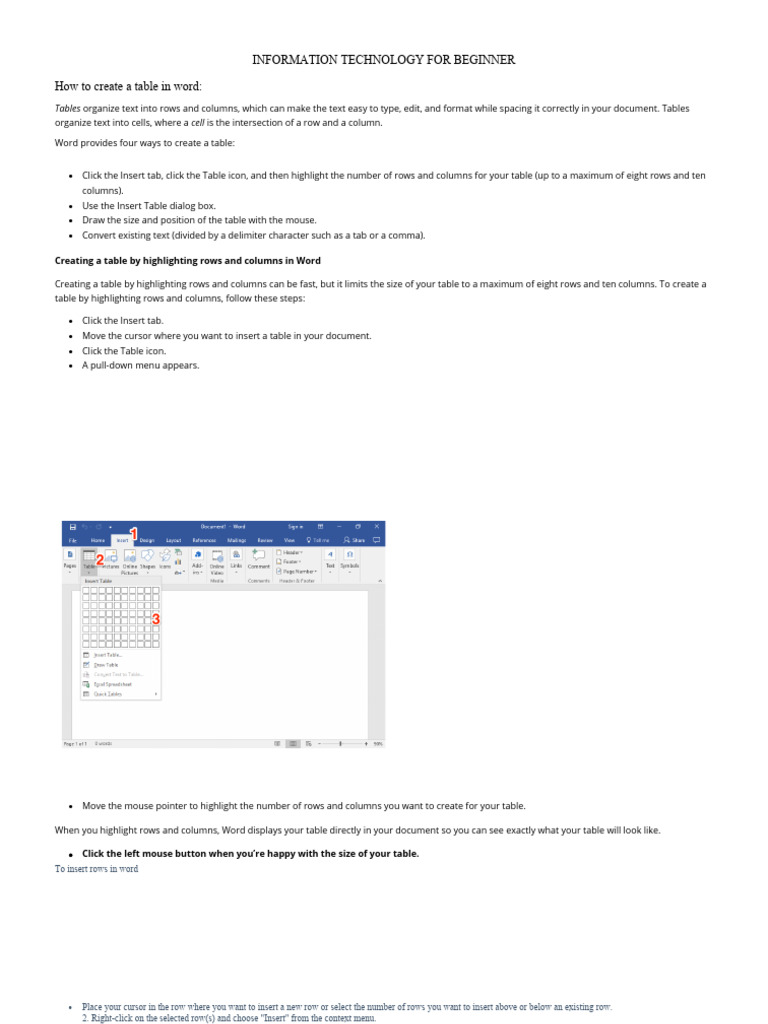 Word Table Basics for Beginners | PDF | Graphical User Interfaces | Software