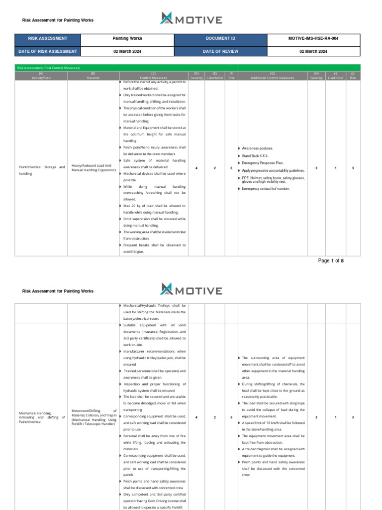 Risk Assessment For Painting Works | PDF | Personal Protective ...