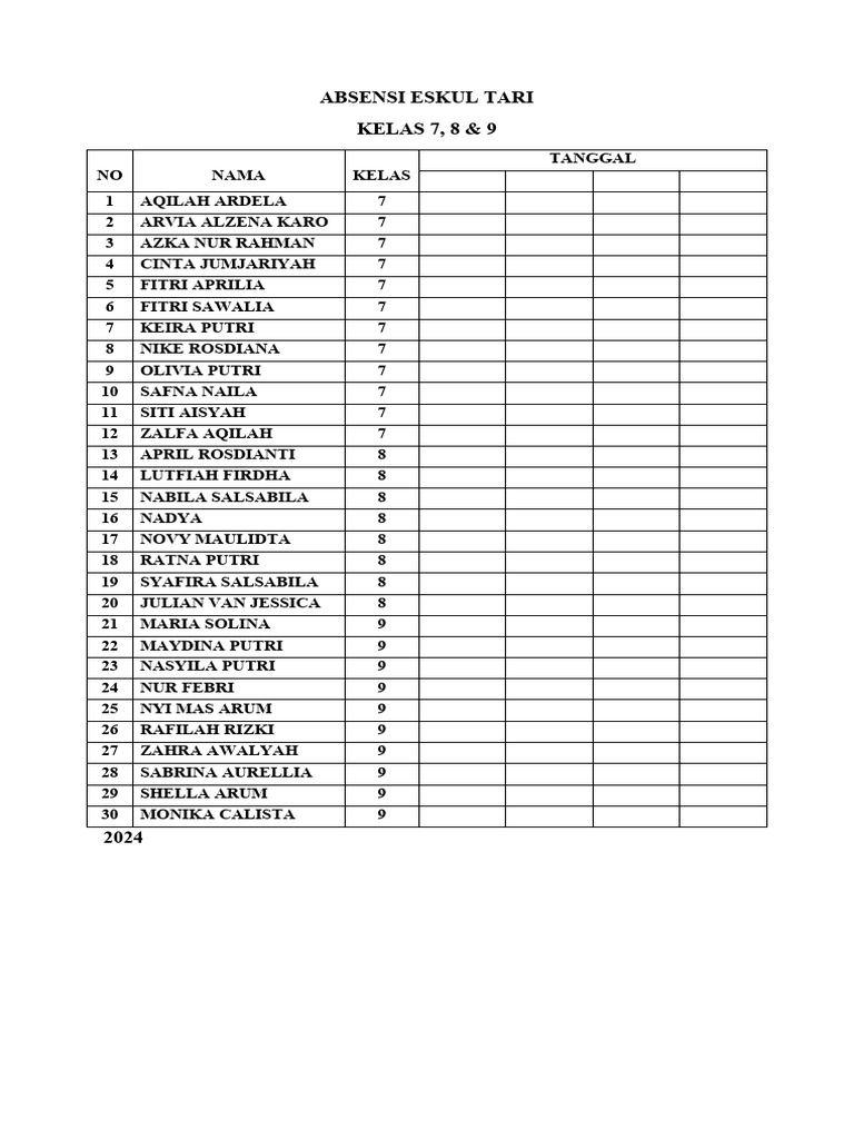 Absensi Eskul SMP 2024 | PDF