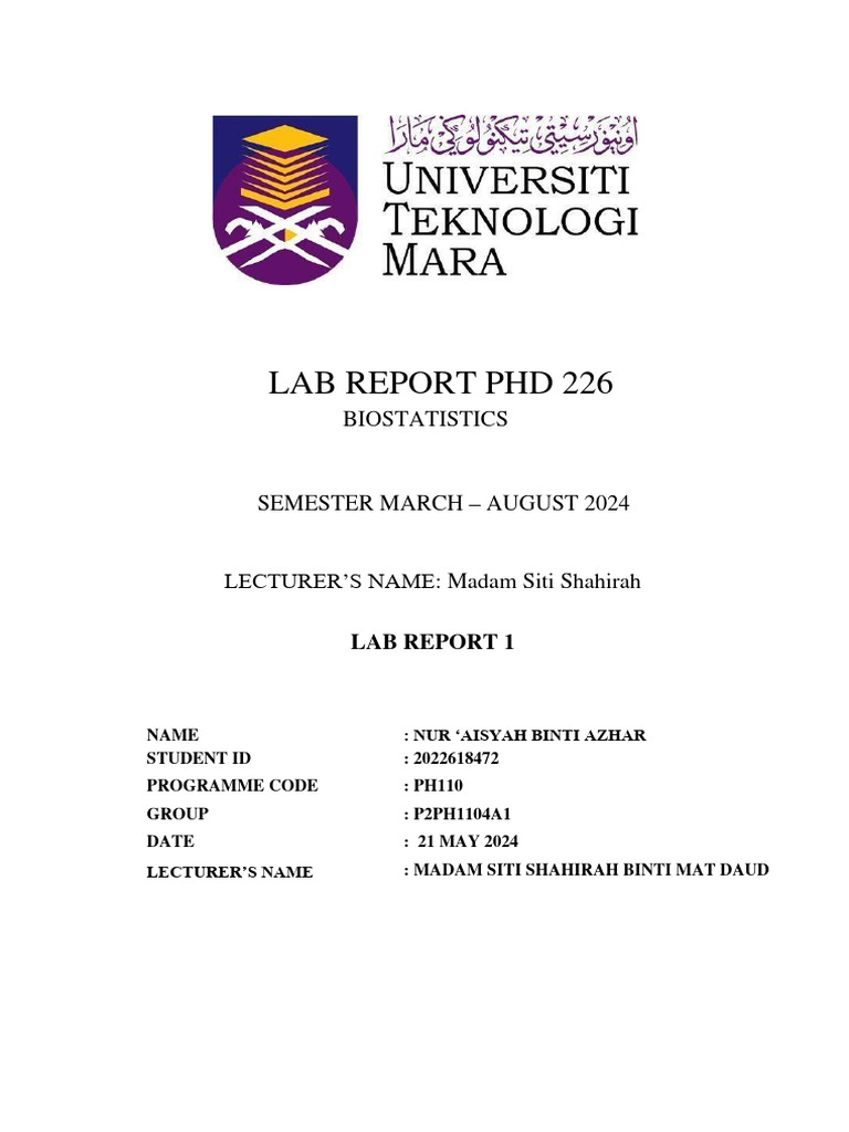 Lab Report 1 PHD 226 2024 | PDF | Student's T Test | Mann–Whitney U Test