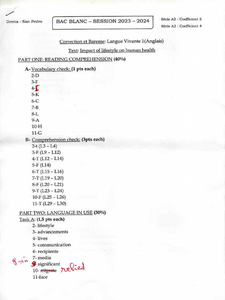 Correction Barême Bac Blanc Drena San Pedro - 240327 - 120803 | PDF