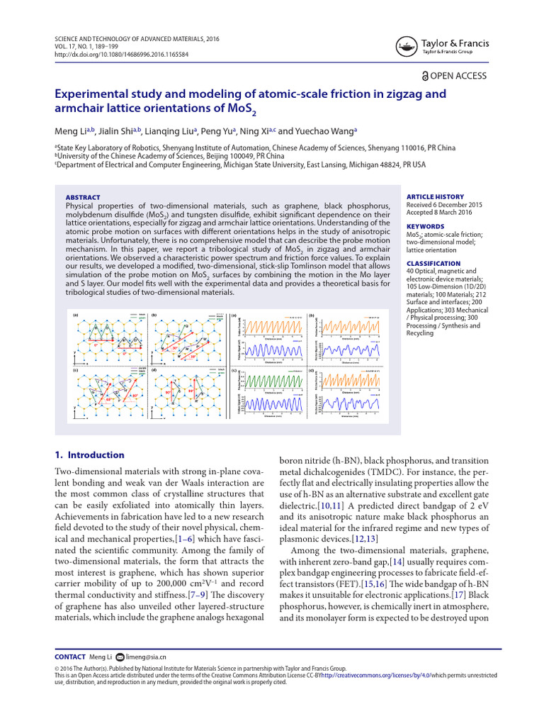 MoS2 Friction Study: Zigzag vs Armchair | PDF | Graphene | Atomic Force ...