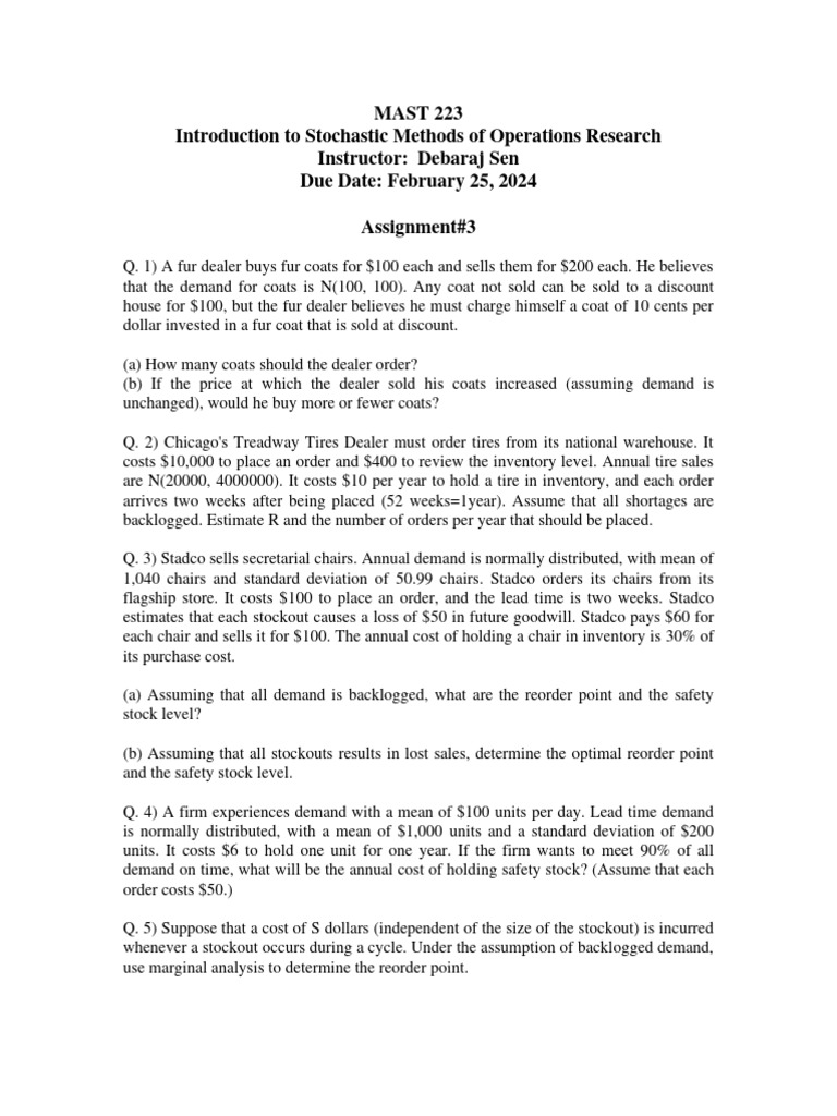 Stochastic Operations Research Assignment | PDF | Home & Garden