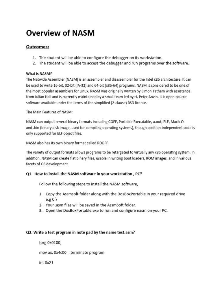 NASM Setup and Register Programming Guide | PDF | Computer Science ...