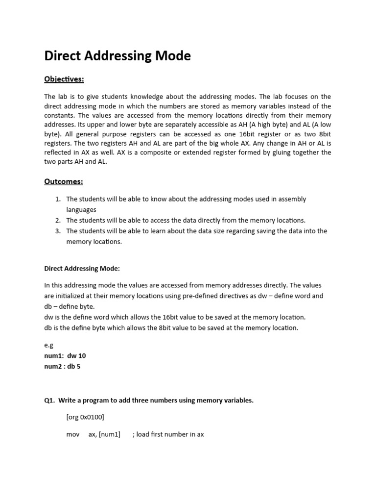 LAB 4register Direct Indirect and Offset Addressing | PDF | Office Equipment | Computer Programming