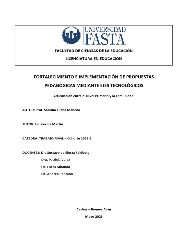 Tfinal Mayo 2023 Mancini Sabrina Pdf Evaluación Enseñando