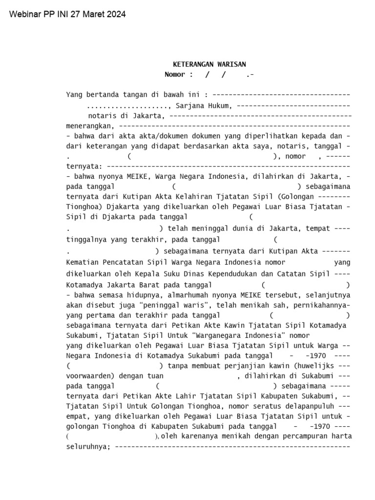 Contoh SKW Ada Hibah Wasiat Rumah Dan Saham (Seminar 27 MRT 2024) - Watermark | PDF