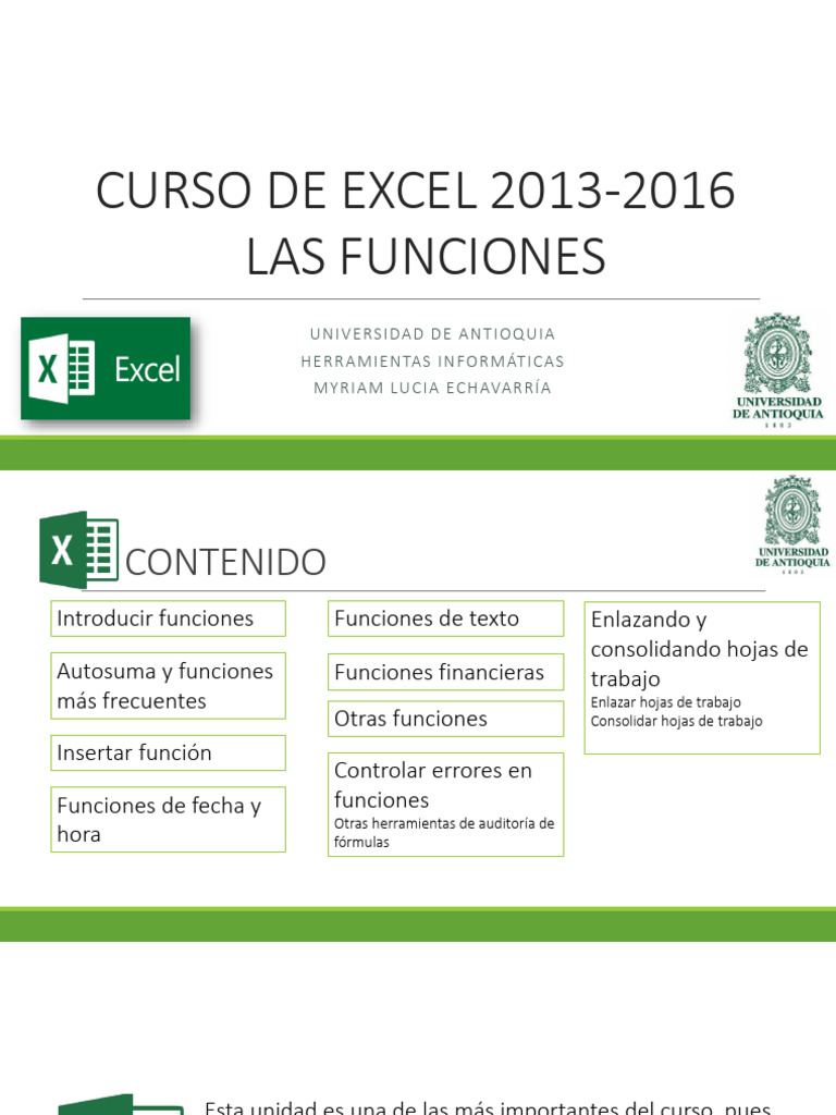 Curso de Excel 2013-2016 Las funciones | PDF | Hoja de cálculo | Microsoft Excel
