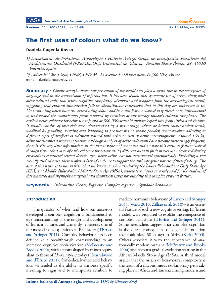 Rosso 2022 The First Uses of Colour - What Do We Know | PDF | Social ...