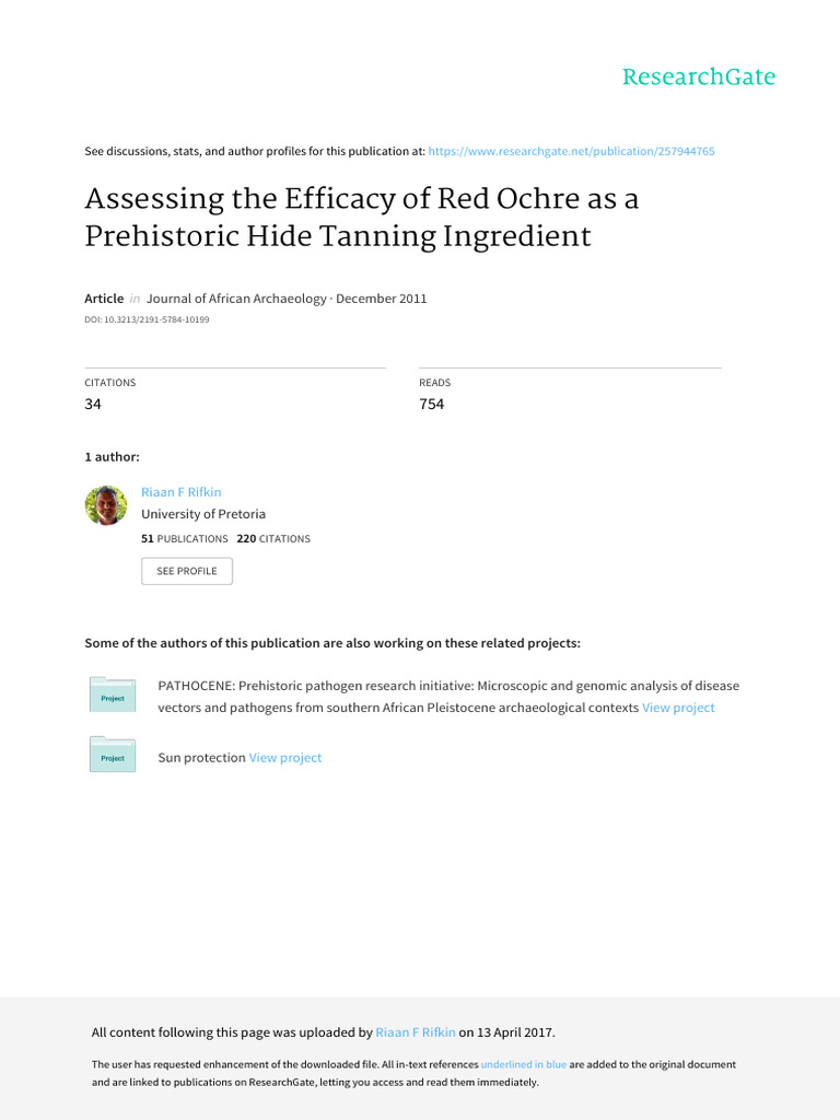Rifkin 2011 Assessing The Efficacity of Red Ochre As A Prehistoric Hide ...